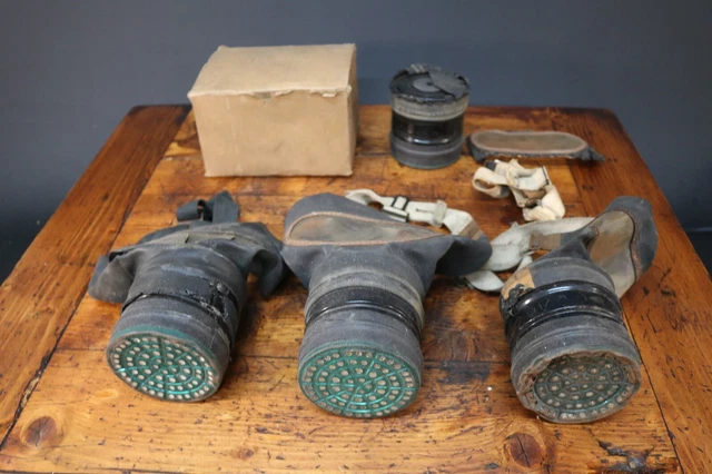 ORIGINAL WW2 BRITISH Home Front Civilian Gas Mask Respirator x4 Vintage ...