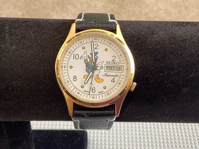 SEIKO DONALD DUCK Automatic Watch Day Date Dial 7009-579A Leather Strap ...
