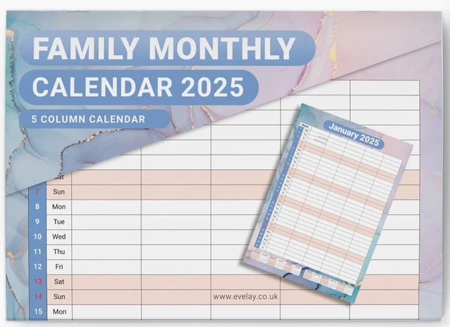 2025 CALENDAR WALL Monthly Planner Staff Rota Family Organiser Marble £ ...