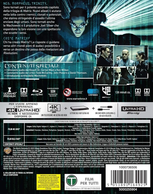 MATRIX RELOADED (4K Ultra-HD + 2 Blu-Ray) (4K UHD Blu-ray) Reeves ...