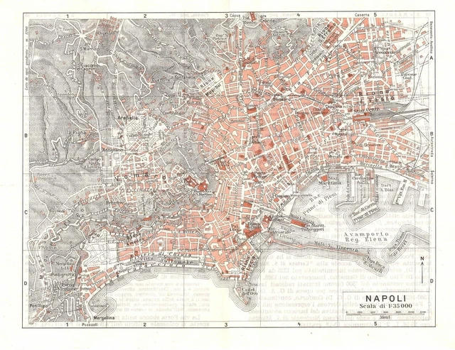 CARTA GEOGRAFICA ANTICA NAPOLI pianta della città del TCI 1940 Antique ...