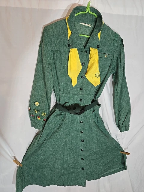VTG GIRL SCOUT Uniform Dress 1940s Yellow Kerchief/Scarf/belt Girls ...