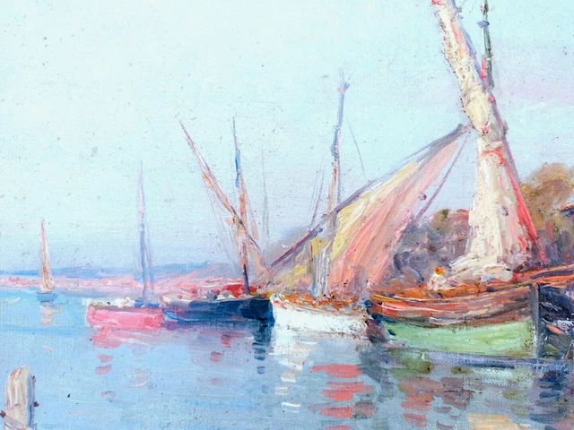 ANCIEN TABLEAU HUILE sur toile signé, marine animée un soir aux Martigues EUR 139,00 - PicClick FR