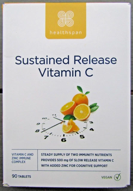 HEALTHSPAN VITAMIN C, Sustained Release 500mg, 90 Tablets. Immunity Exp ...