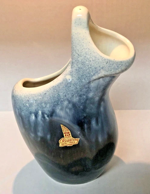 RED WING POTTERY blue white ombre 75th anniversary vase pitcher B2317 ...
