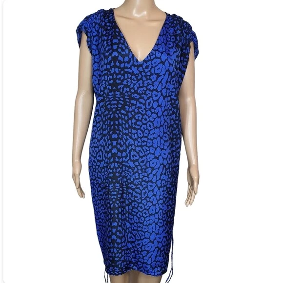 BARKINS LEOPARD PRINT shift dress Sze XL midi NEW cobalt blue loose ...