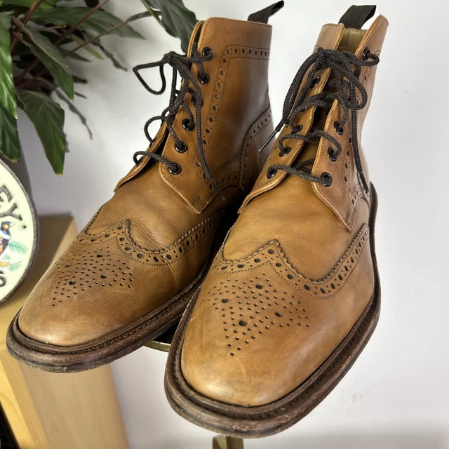 LOAKE 1880 BURFORD II Tan Brown Leather Derby Brogue Boots Shoes UK 10. ...