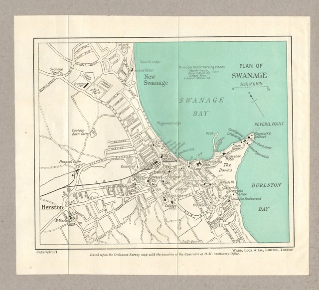 1951 VINTAGE FOLDING Map Swanage England Ward Lock & Co Ltd 7.5" x 7" £ ...