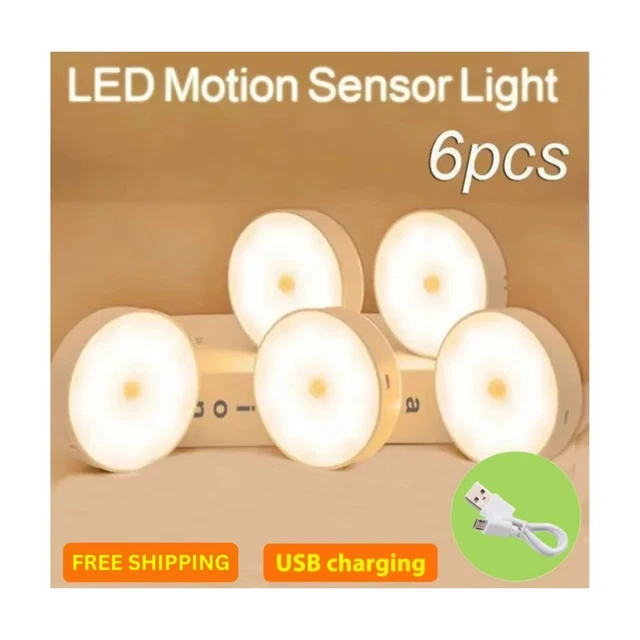 8 LED MOTION Sensor Night Light USB Rechargeable Wireless Magnetic Wall ...