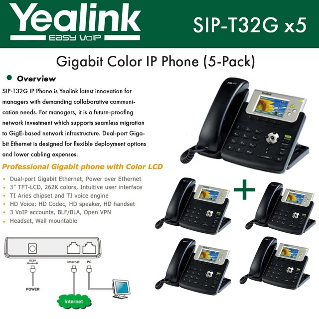5 X BUNDLE Yealink T32G Office Desk SIP VoiP Phone Gigabit Color 3CX ...