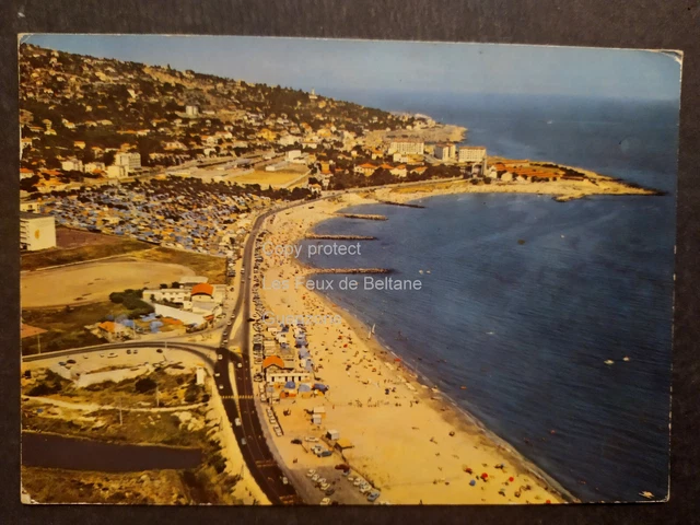 SETE VUE AERIENNE plage de la Corniche 1972 vintage carte postale ...