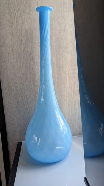 LOVELY BLUE TALL Cased Glass Vase Vintage Hand Blown 20"Tall x 7" Wide ...