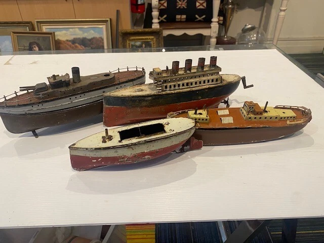 FOUR VINTAGE TIN toy boats for parts $336.01 - PicClick AU