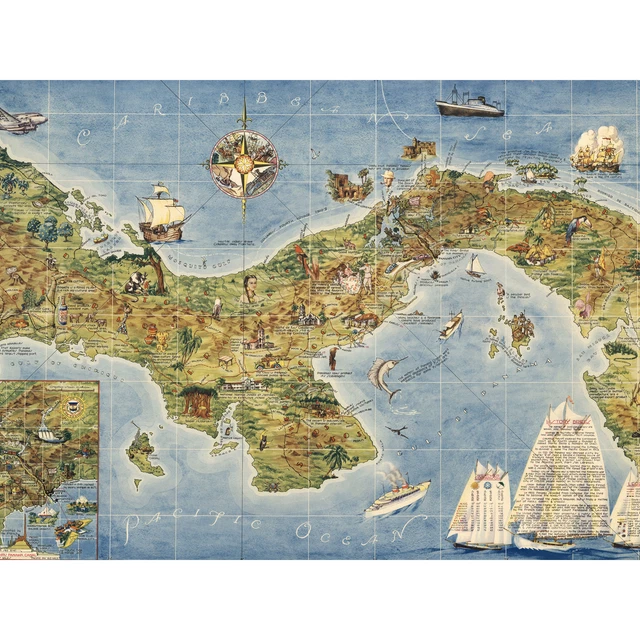 MAP HERMAN 1941 Panama Canal Pictorial Wall Art Canvas Print 18X24 In £ ...