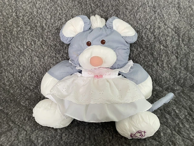 FISHER PRICE PUFFALUMP Blue Mouse #8013 White Lace Dress Parachute ...