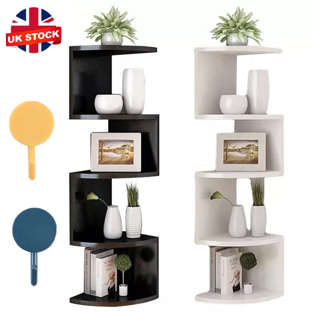 5 TIER FLOATING Corner Shelves Wooden Storage Display Shelf Units Wall ...