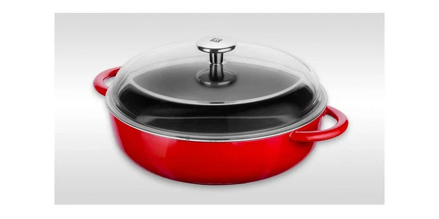ZWILLING BRÄTER GUSSEISEN mit Glasdeckel rot "Braiser 26 cm ...