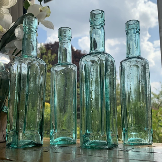 VINTAGE VICTORIAN BOTTLES x 4 Square Glass Bottles Antique Wedding ...