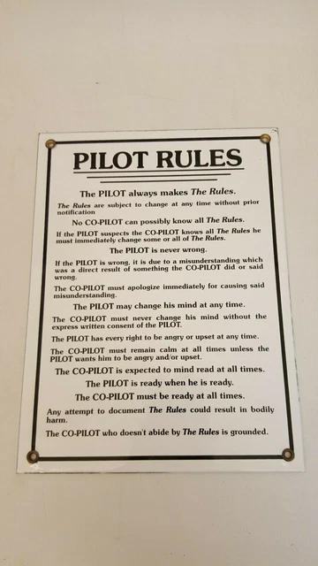 VINTAGE PILOT RULES metal porcelain sign 12x9 airplane airline Ande ...
