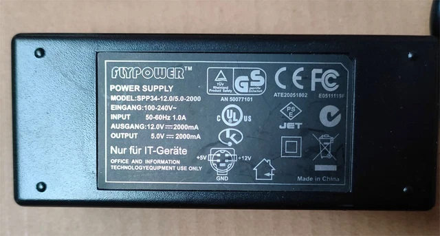 NETZTEIL FLYPOWER POWER Supply SPP34 12V 5V 2000mA 2A 4 PIN Stecker ...