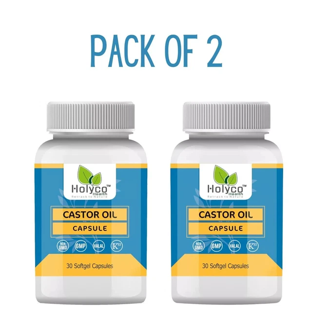 CASTOR OIL CAPSULE - 30 Softgel Capsules 2000mg Non-GMO, Gluten Free ...