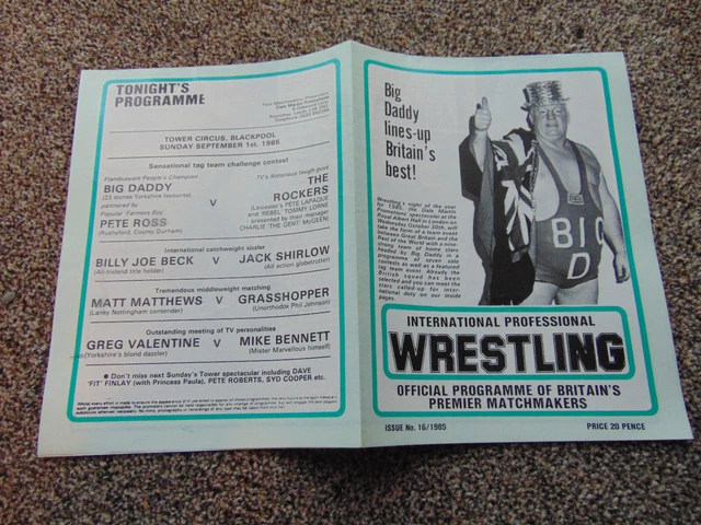BRITISH WRESTLING PROGRAMME (Big Daddy, Mike Bennett, Blackpool 1/9/85 ...