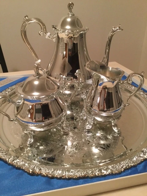 VINTAGE RODD SILVERPLATE Set - Tray, Tea/Coffeepot, Creamer and Sugar ...