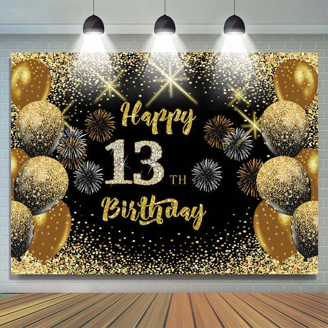 GOLDEN SPARKLE BALLOON Black 13th Birthday Backdrop $39.77 - PicClick AU