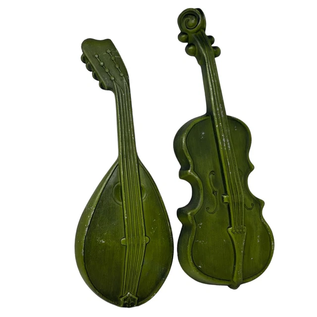 VINTAGE MID CENTURY Royal Cast Aluminum Green Violin & Fiddle Wall ...
