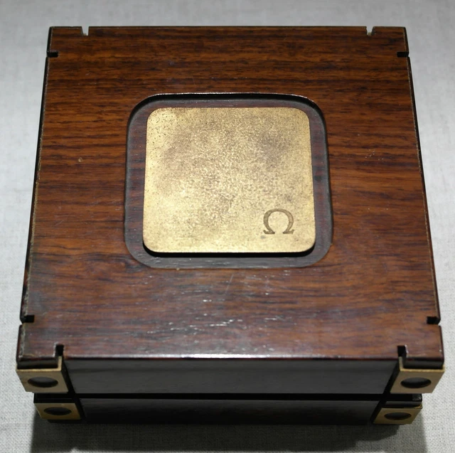 OMEGA RARE VINTAGE watch box plastic and brass inner " wind rose " good ...