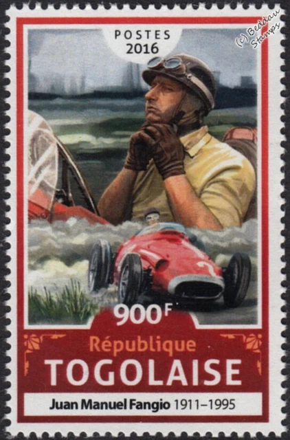 JUAN MANUEL FANGIO & Maserati 250F F1 Formula One GP Car Stamp (2016 ...