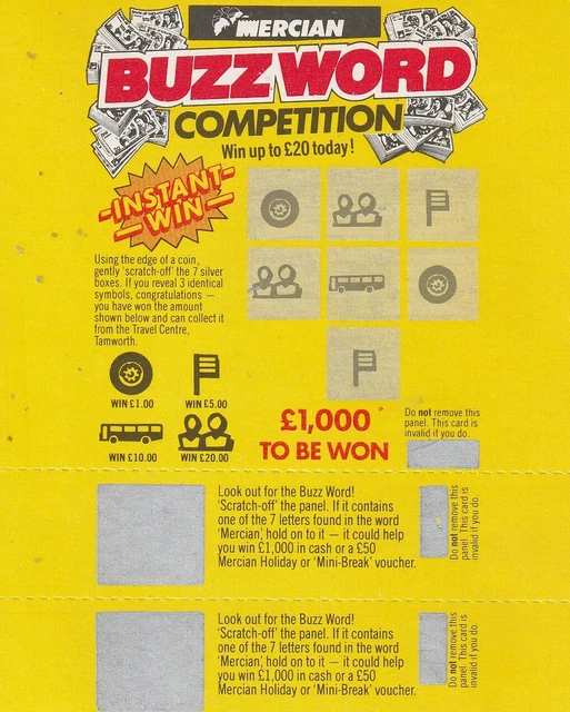 CARD TICKET. MERCIAN. Buzz Word Competition. £2.28 - PicClick UK