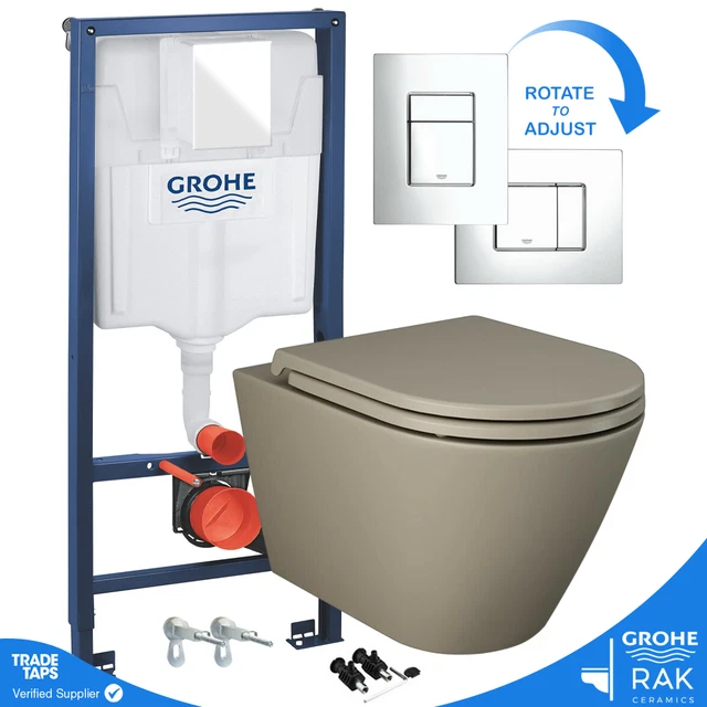 GROHE 1.13M CONCEALED Cistern WC Frame & RAK Rimless Wall Hung Toilet ...