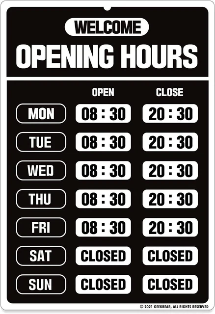 COLORFUL BLACK GLASS Opening Hours Sign for Restaurants and Shops ...