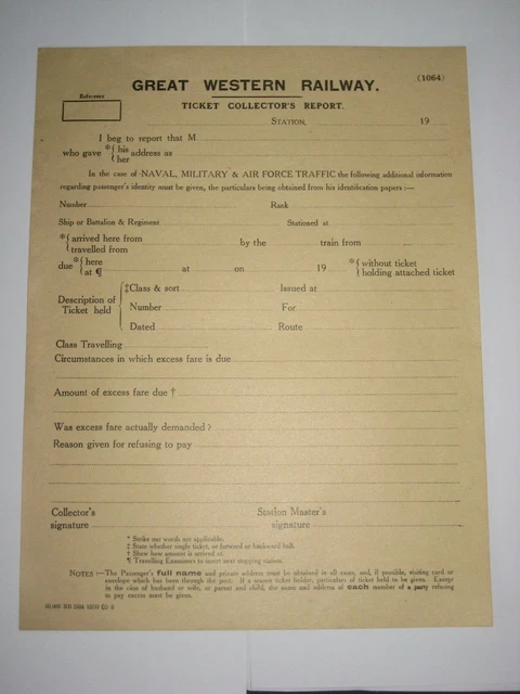 RAILWAYANA - GWR Ticket Collector's Report - 1933 - UNUSED £0.99 ...