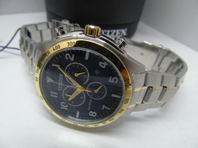 CITIZEN ECO DRIVE At2414-51L Mens Gold-Tone/Stainless Chronograph *New ...