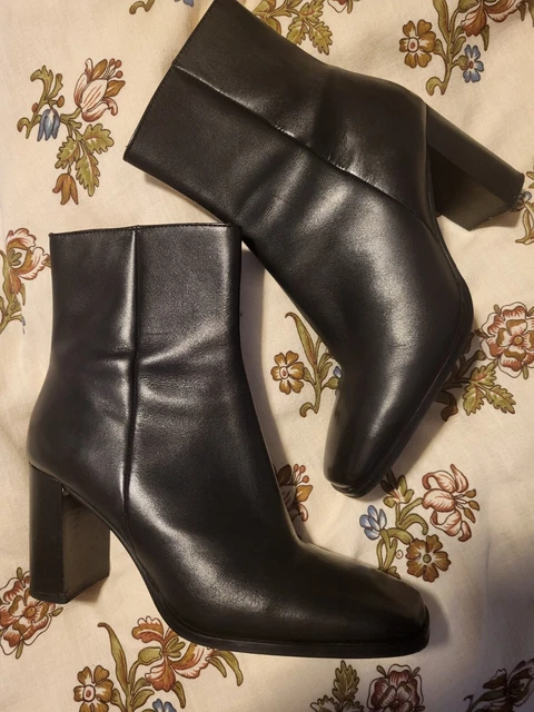 REISS CASEY SQUARE Toe Block Heel Boots black, size 40 £49.60 - PicClick UK