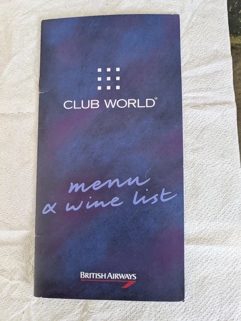 BRITISH AIRWAYS CLUB World Menu £2.79 - PicClick UK