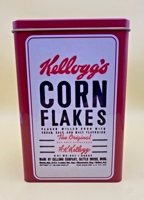 VINTAGE RETRO RED Kelloggs Original Corn Flakes Large Tin Box Made in ...