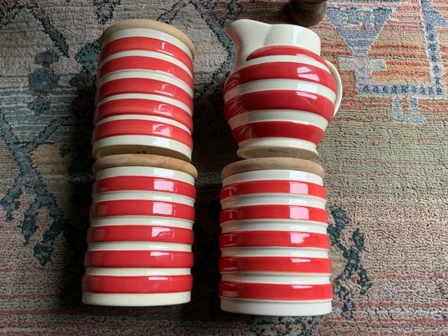 MARTIN GULLIVER MILK Jug,Tea, Sugar & Coffee Red Striped Ceramic ...