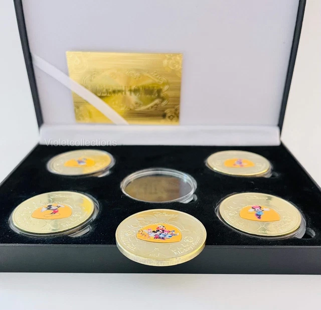 DISNEY MICKEY MINNIE Mouse x5 Gold Plated Complete Coin Set In A ...