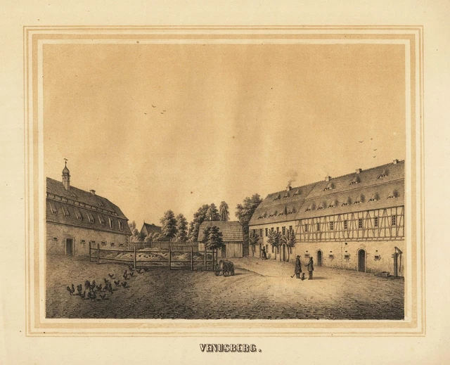 RITTERGUT VENUSBERG DREBACH Erzgebirge Sachsen Lithographie Poenicke ...