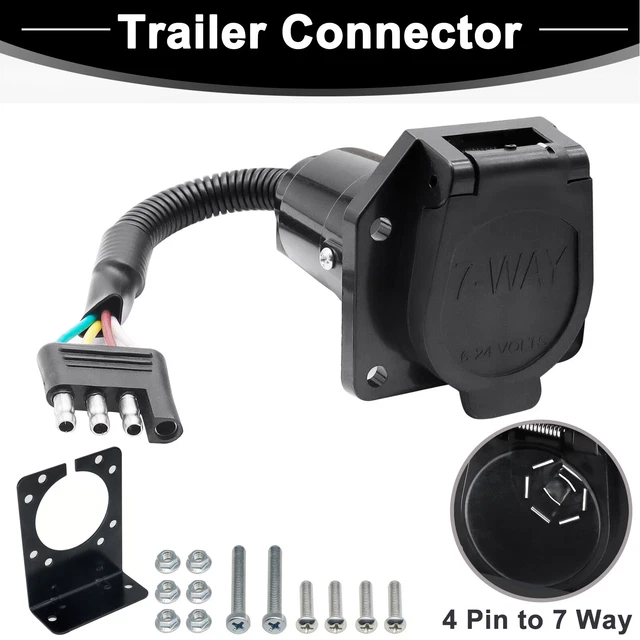4-PIN FLAT TO 7-Way Blade Trailer Plug Adapter RV Tow Truck Light Wire ...