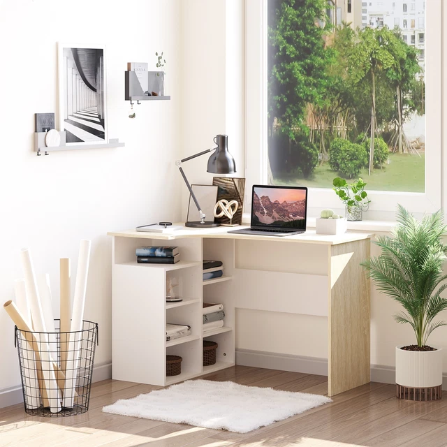 L-SHAPED CORNER COMPUTER Desk Study Table w/ Storage Shelf for Office ...