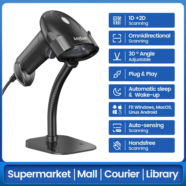 2D QR CODE Barcode Scanner With Stand Handheld Warehouse Scanner for ...