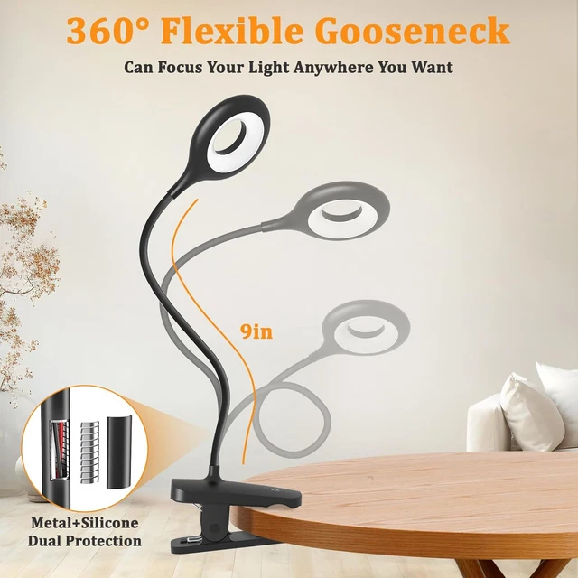 CLIP ON LIGHT Rechargeable with Large Clamp, Battery Operated Bed ...