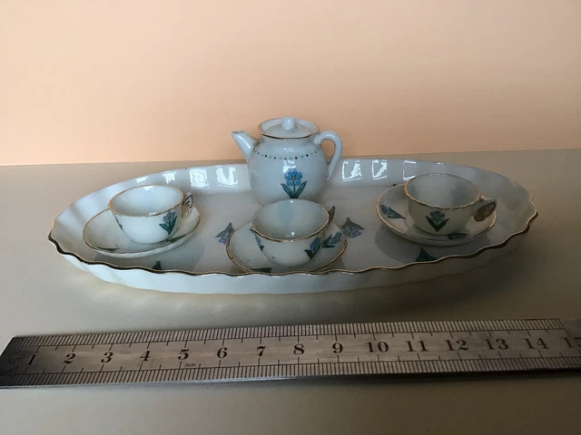VINTAGE JW GOSS Miniature Bone China Part Tea Set - Tray, Tea Pot, Cups ...