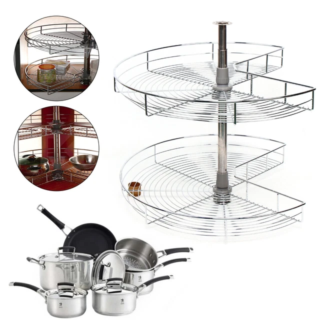 2 TIER IRON Corner Pantry 270° Rotating Carousel Kitchen Pull Out Wire ...