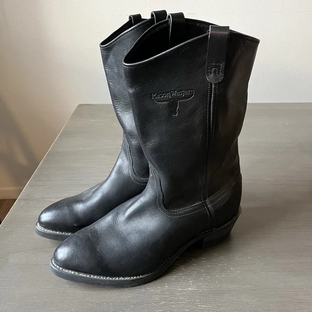 MASON WESTERN BLACK Leather Cowboy Work Boots Vibram Men’s Size 12 EEEE ...