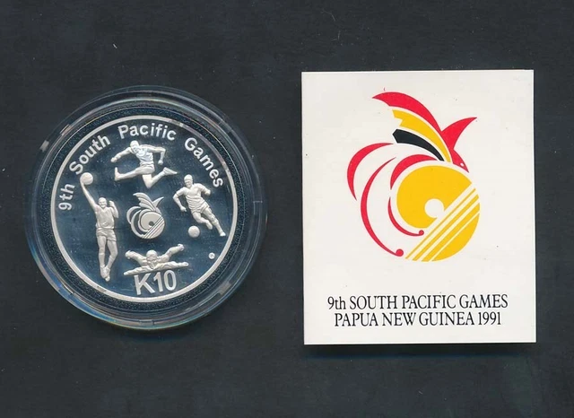 PAPUA NEW GUINEA: 1991 10 Kina South Pacific Games 42g Large Silver ...